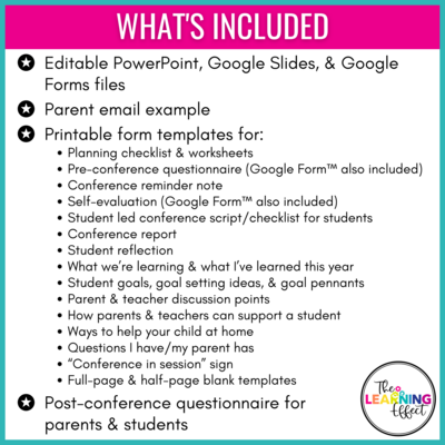 Student Led Parent Teacher Conferences Forms | Editable Templates Reminders