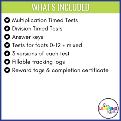 Math Fact Fluency Multiplication and Division Timed Tests Practice ...