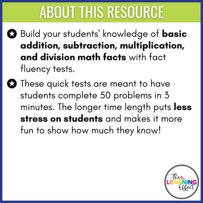Fact Fluency All Operations Timed Tests BUNDLE