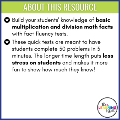 Math Fact Fluency Multiplication and Division Timed Tests Practice ...