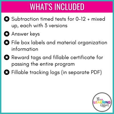 Subtraction Timed Tests | Math Facts Fluency Worksheets