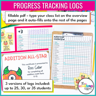 Addition Timed Tests | Math Fact Fluency Practice Worksheets and Tracker