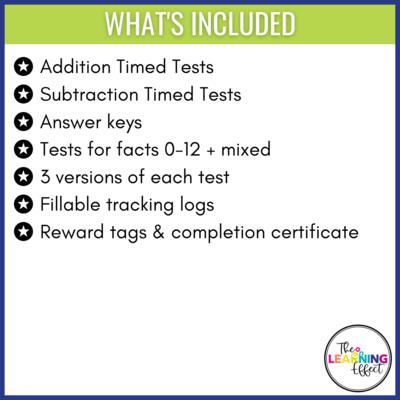 Math Fact Fluency Addition and Subtraction Timed Tests Practice Worksheets