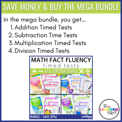 Math Fact Fluency Addition and Subtraction Timed Tests Practice Worksheets