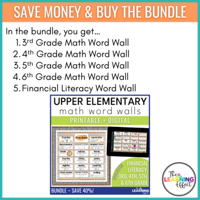3rd Grade Math Word Wall Printable and Digital