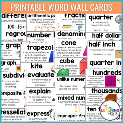 3rd Grade Math Word Wall Printable and Digital