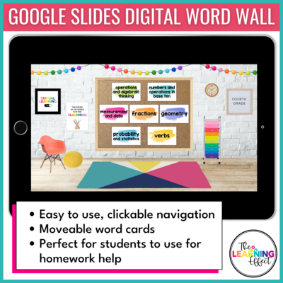 4th Grade Math Word Wall Printable and Digital