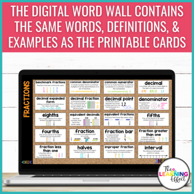 4th Grade Math Word Wall Printable and Digital