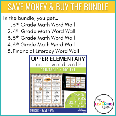 6th Grade Math Word Wall Printable and Digital