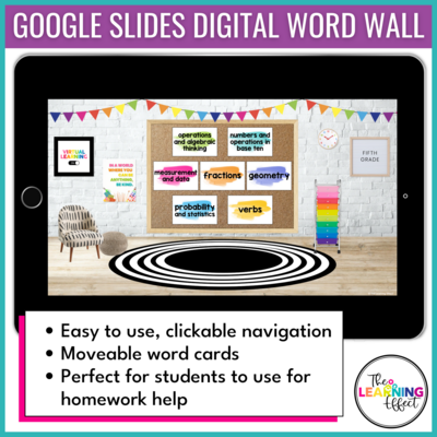 5th Grade Math Word Wall Printable and Digital