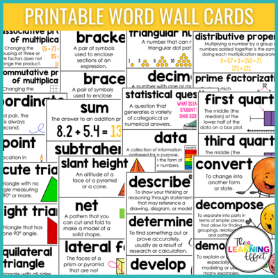 6th Grade Math Word Wall Printable and Digital