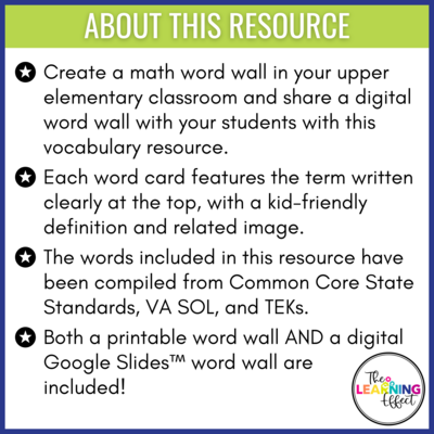 Upper Elementary Math Word Walls BUNDLE | Printable Vocabulary Cards ...