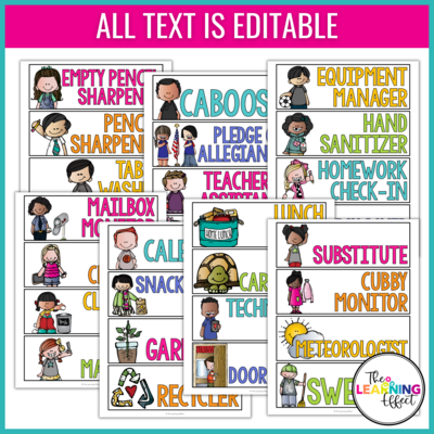 Editable Classroom Job Cards for Elementary Students