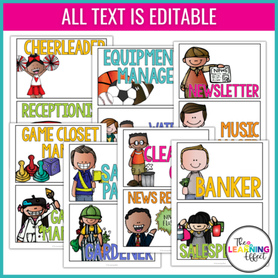 Editable Classroom Job Cards for Elementary Students