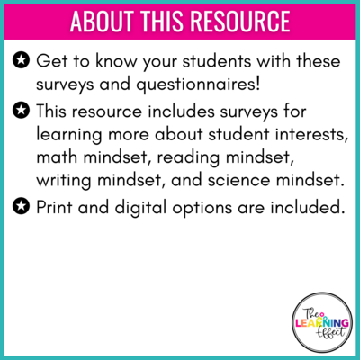 Student Surveys and Questionnaires for Back to School