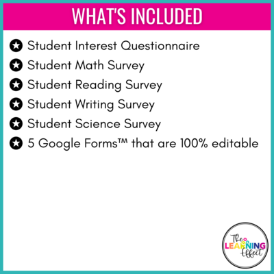 Student Surveys and Questionnaires for Back to School