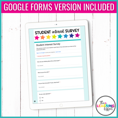 Student Surveys and Questionnaires for Back to School