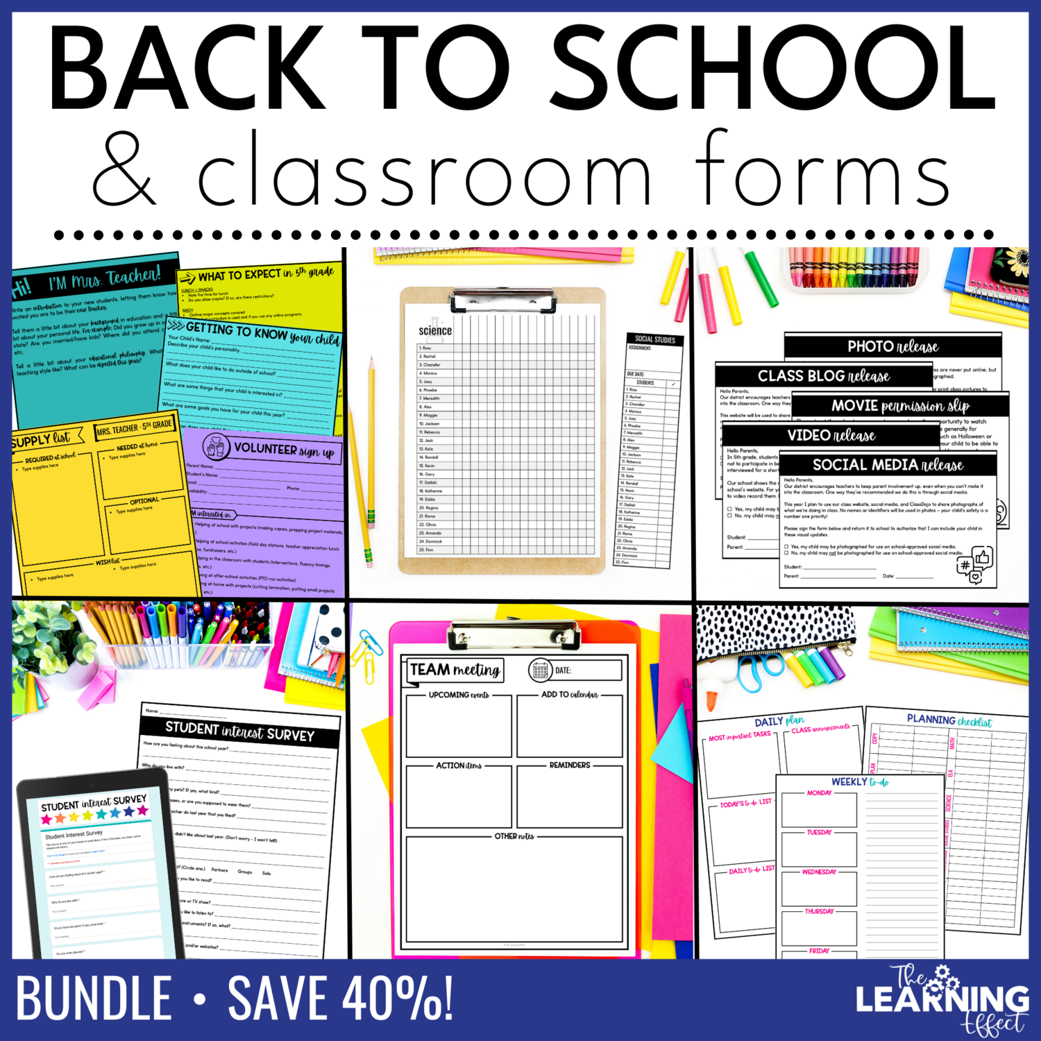 Back to School and Classroom Forms & Printables