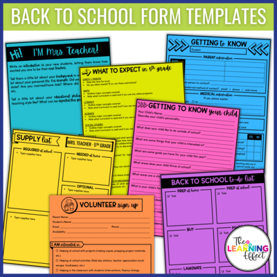 Back to School and Classroom Forms & Printables