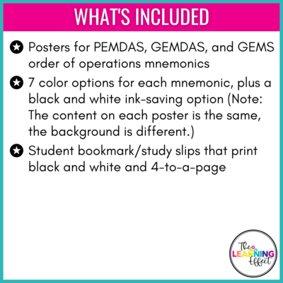 Order of Operations Math Posters | PEMDAS GEMDAS GEMS Anchor Charts