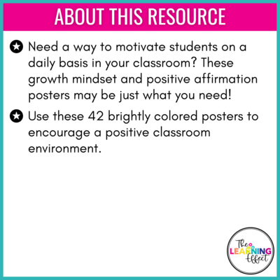 Positive Affirmations Posters | Growth Mindset & Self Talk Bulletin Board