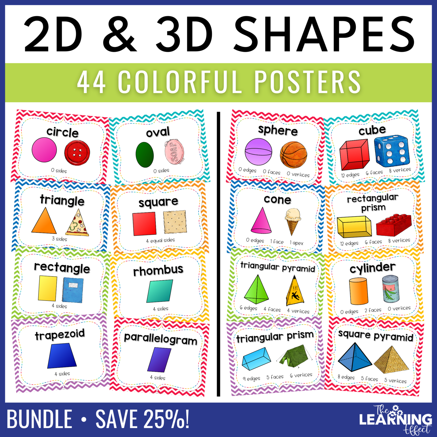 2d And 3d Shapes Objects Posters Bundle Real Life Math Visuals And ...
