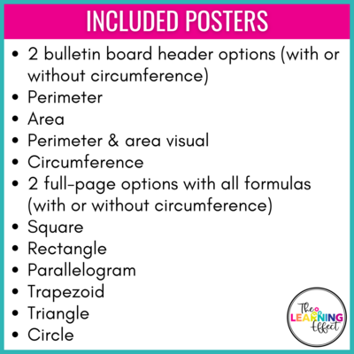 Perimeter Area Circumference Formula Posters