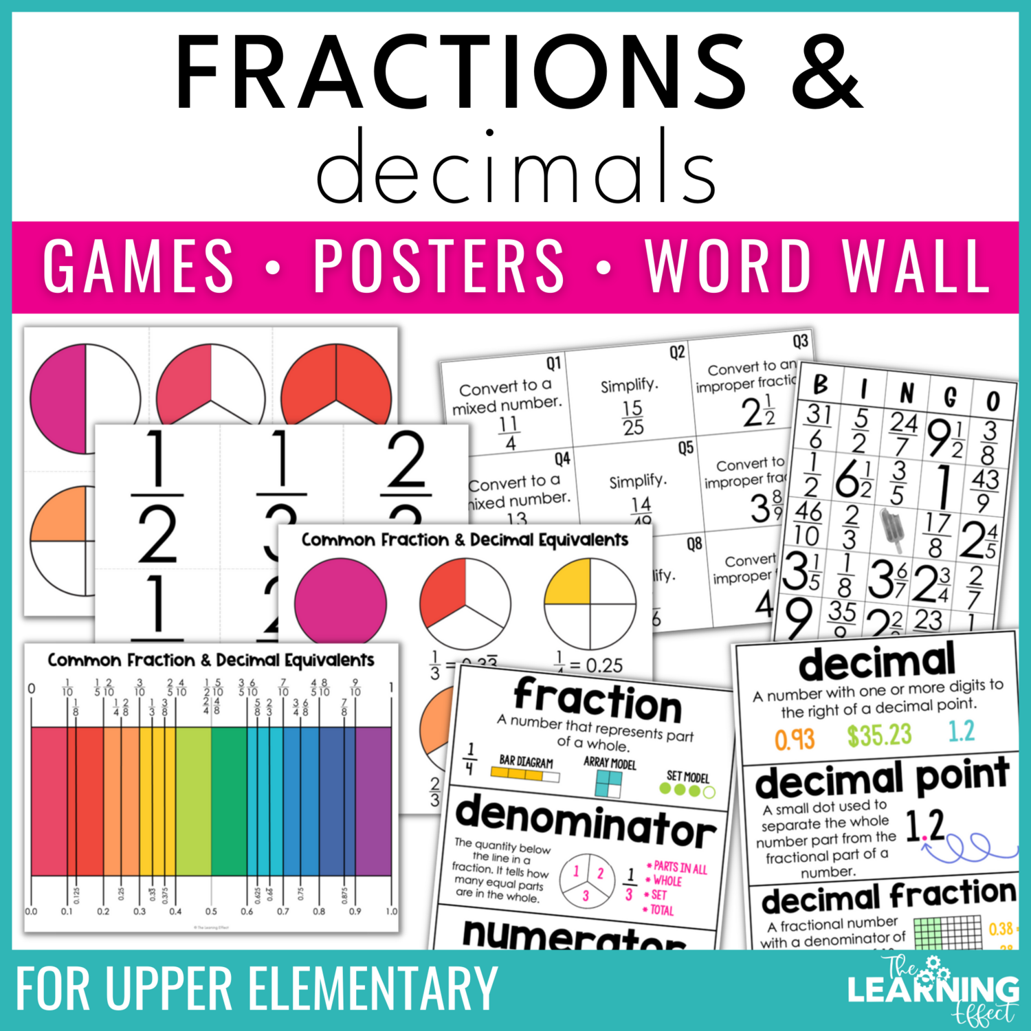 Fractions and Decimals | Math Activities, Games, Posters, & Word Wall