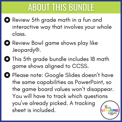 5th Grade Math Game Show BUNDLE | All Standards Test Prep Review Activities