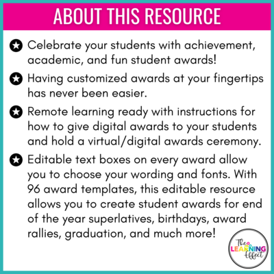 End of the Year Student Awards Editable Templates