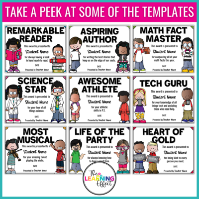 End of the Year Student Awards Editable Templates
