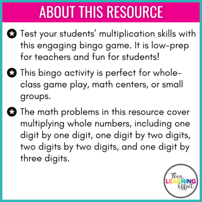 Multiplication Bingo Game