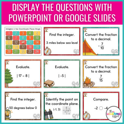 Integers and the Coordinate Plane Bingo Game