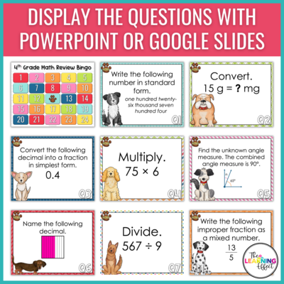 4th Grade Math Review Bingo Game | Test Prep Activity