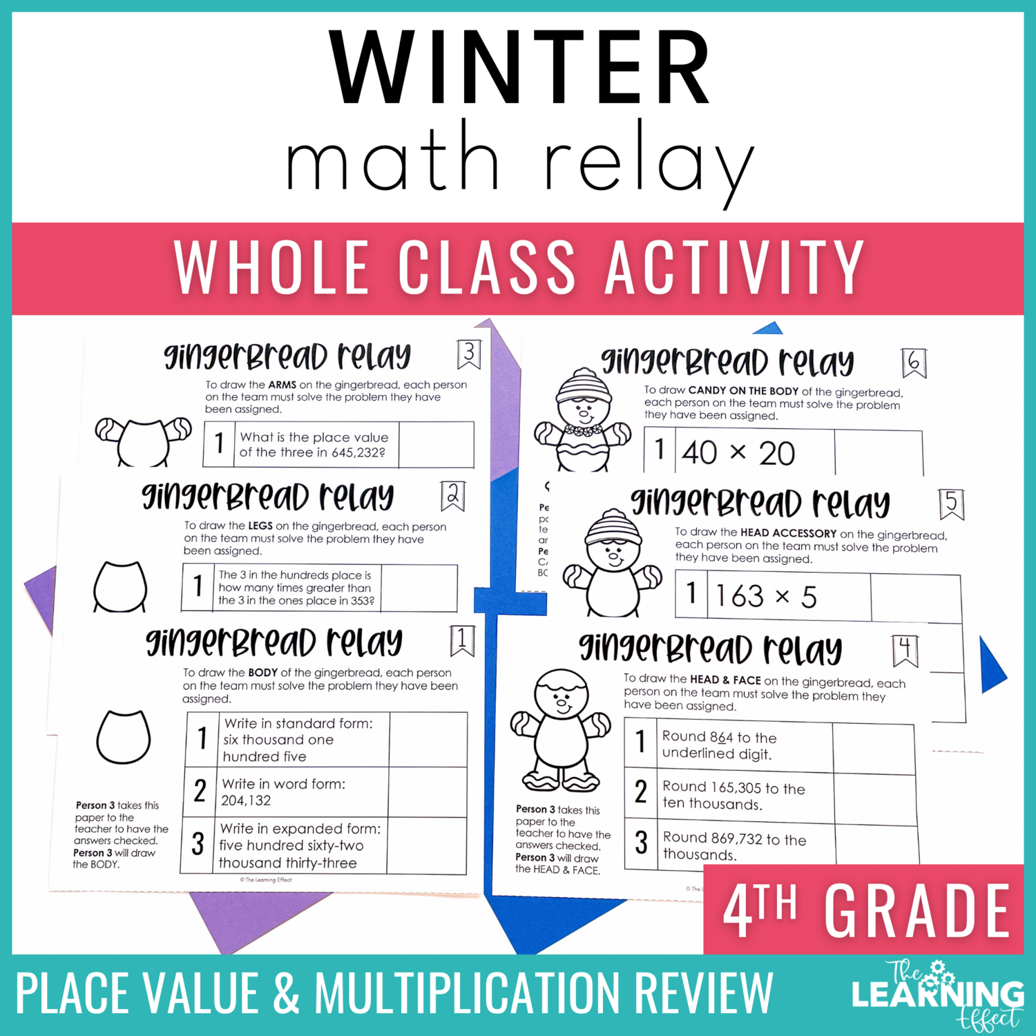 Winter Math Game for 4th Grade | Relay Review Activity | Multiplication