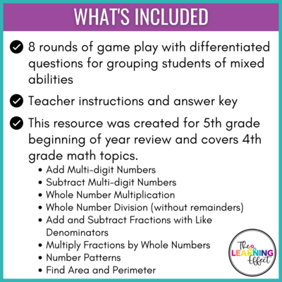 Back to School Math Game for 5th Grade | 4th Grade No Prep Review Relay ...