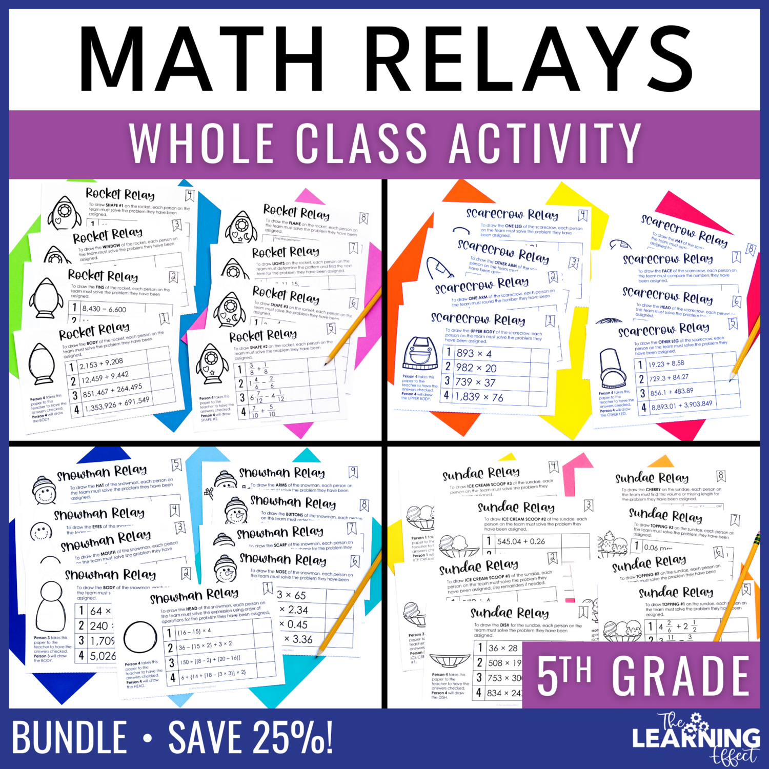 5th Grade Math Relay Game Bundle