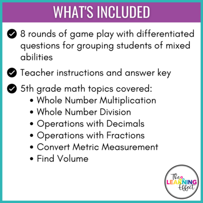 End of the Year Math Game for 5th Grade | Relay Review Test Prep Activity