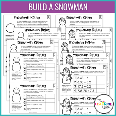 Winter Math Game for 5th Grade | Relay Review Activity | Decimals