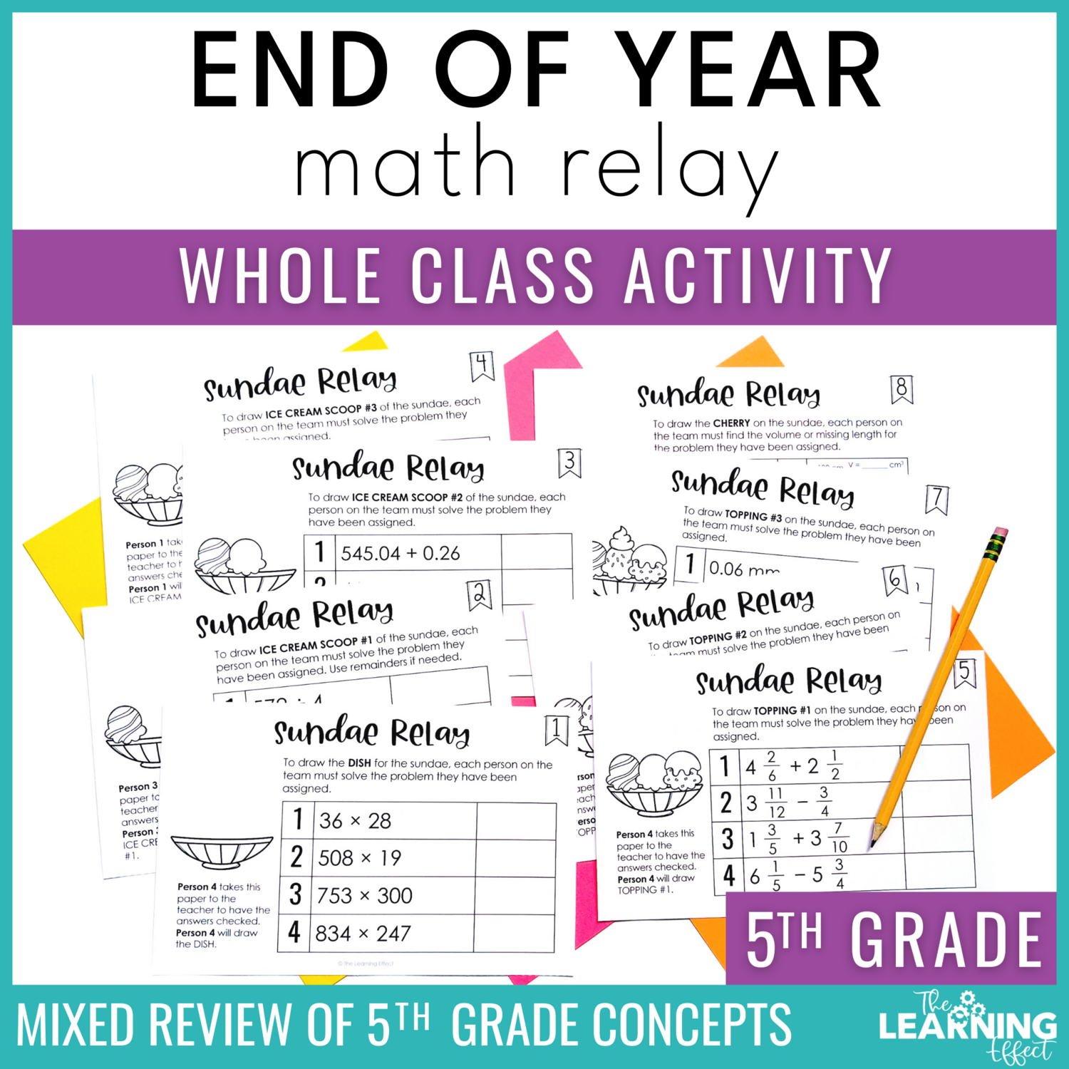 End of the Year Math Game for 5th Grade | Relay Review Test Prep Activity