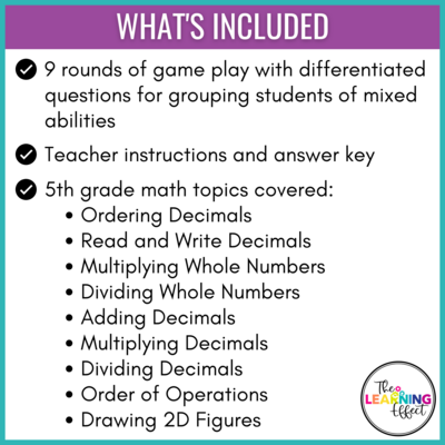 Winter Math Game for 5th Grade | Relay Review Activity | Decimals