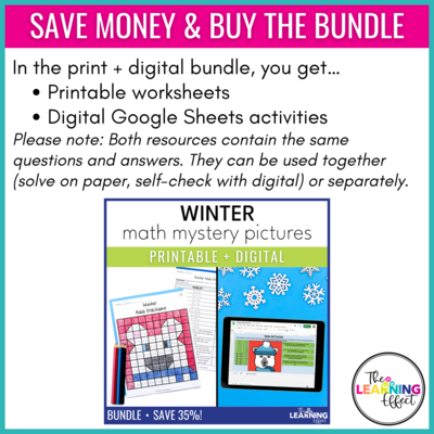 Winter Math Activities Mystery Pixel Art Google Sheets