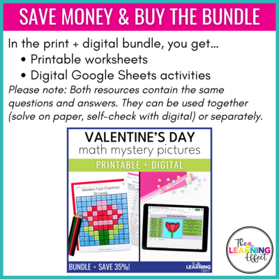 Valentine's Math Mystery Pixel Art Google Sheets