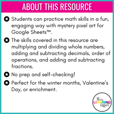 Valentine's Math Mystery Pixel Art Google Sheets