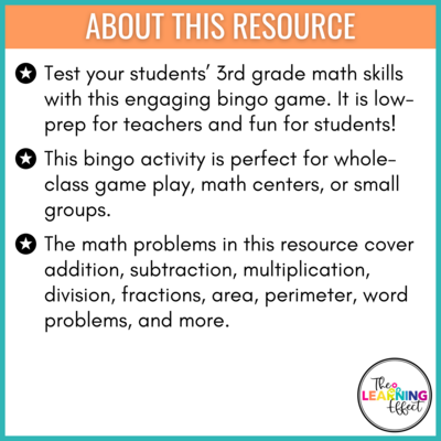 3rd Grade Math Review Bingo Game | Test Prep Activity