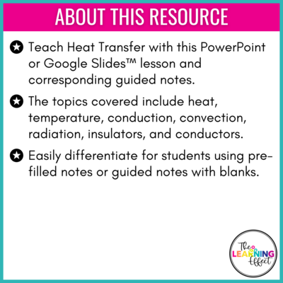 Heat Transfer Lesson Presentation & Notes | Conduction Convection Radiation