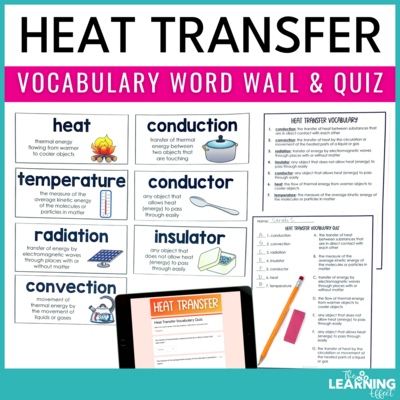 Heat Transfer Vocabulary | Word Wall & Quiz | Conduction Convection ...