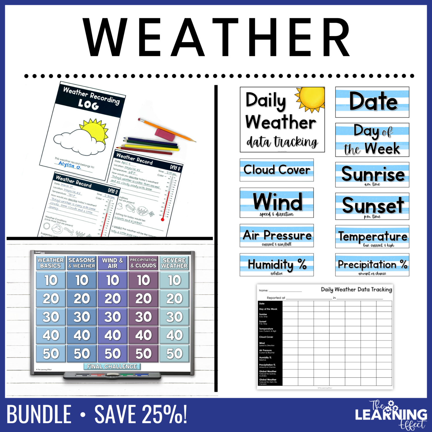 Weather Resources BUNDLE | Recording Log | Tracker Chart | Review Game Show