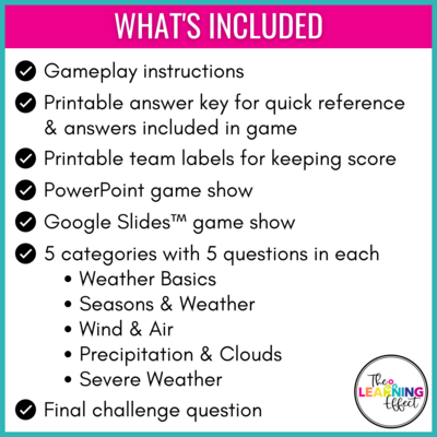 Weather Game Show | Science Review Test Prep Activity