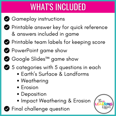 Weathering Erosion and Deposition Game Show | Science Review Test Prep ...